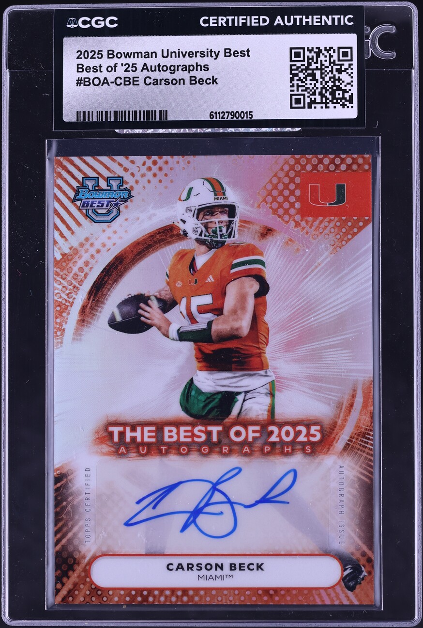 2025 Bowman University Best Of '25 Carson Beck ROOKIE AUTO #BOA-CBE CGC ...
