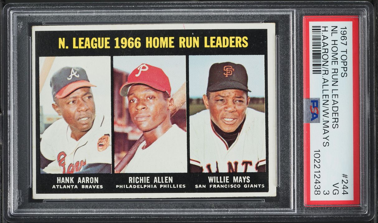 1967 Topps Hank Aaron Richie Allen WIllie Mays NL HR LDRS #244 PSA 3 VG ...