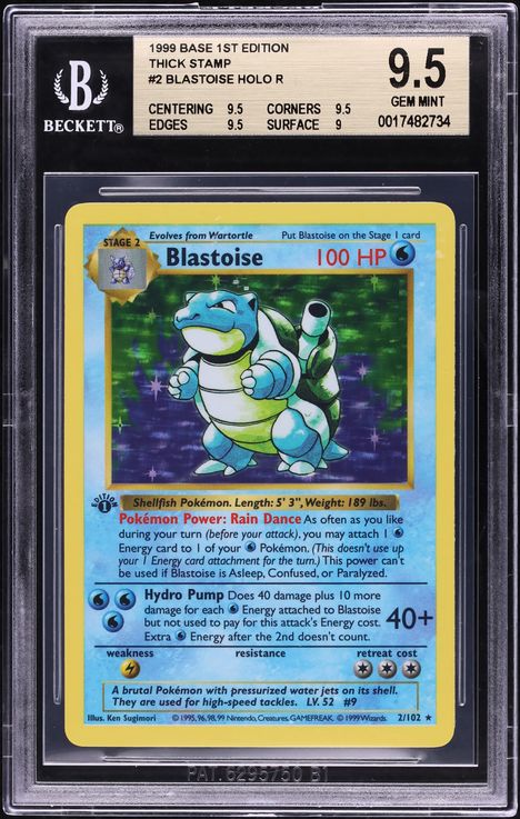1999 Pokemon Base Set Shadowless 1st Ed Thick Stamp Holo Blastoise #2 ...