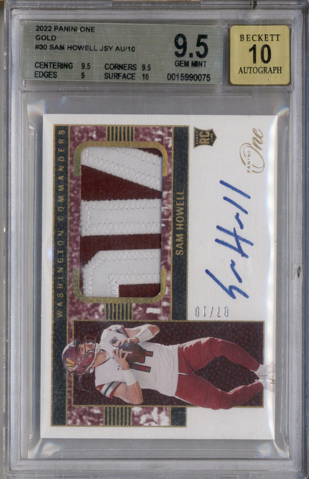 2022 Panini One Gold #30 Sam Howell Rookie Jersey Autograph RC Auto /10 ...