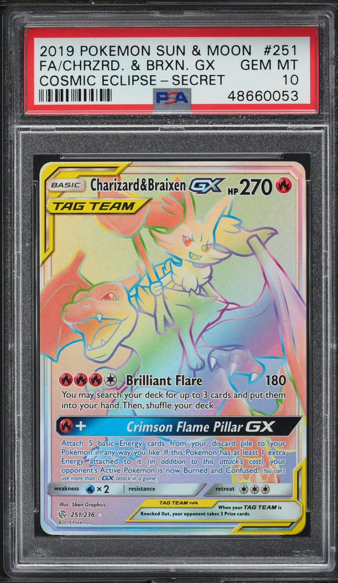 2019 Pokemon SM Cosmic Eclipse Hyper Rare Charizard & Braixen GX #251 PSA 10 GEM on Fanatics Collect