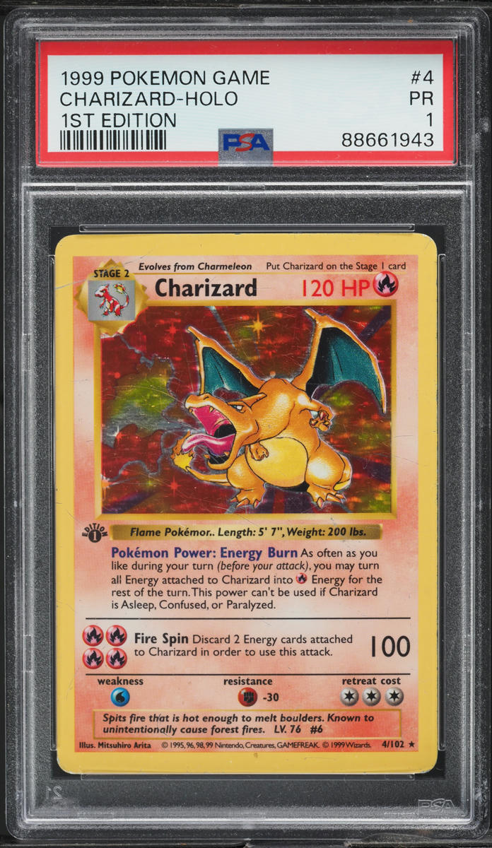 1999 Pokemon Base Set Shadowless 1st Edition Holo Charizard #4 PSA 1 PR ...