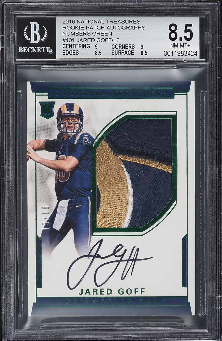 2016 National Treasures Green Jared Goff ROOKIE PATCH AUTO /16 #101 BGS ...