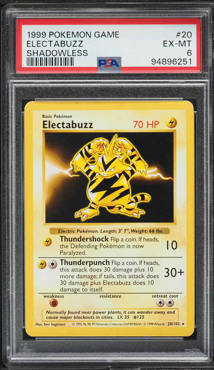 1999 Pokemon Base Set Shadowless Electabuzz #20 PSA 6 EXMT on Fanatics ...