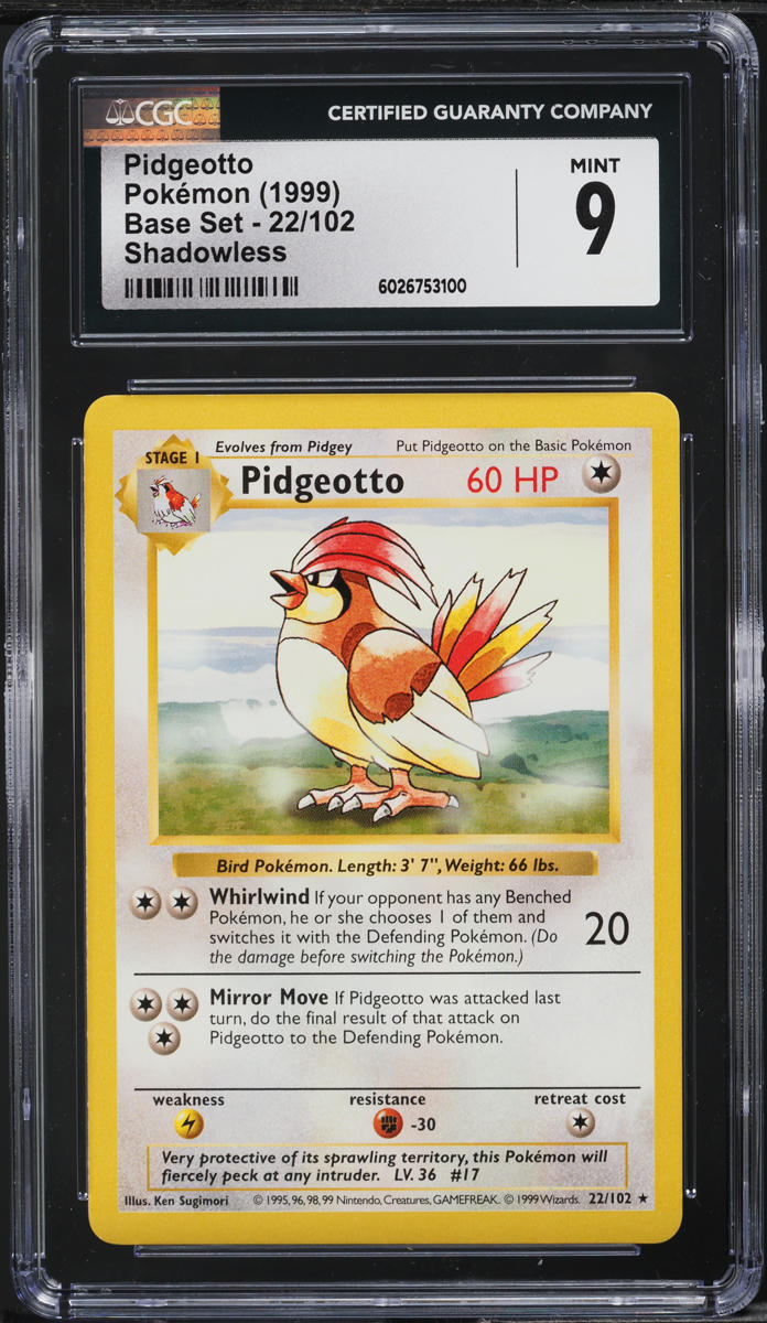 1999 Pokemon Base Set Shadowless Pidgeotto #22 CGC 9 MINT on Fanatics ...