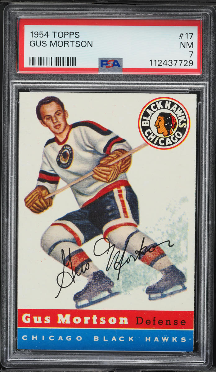 1954 Topps Hockey Gus Mortson #17 PSA 7 NRMT on Fanatics Collect