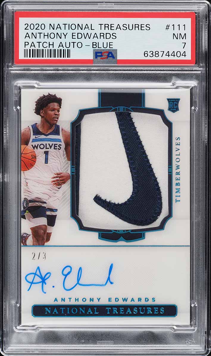 2020 National Treasures Blue Anthony Edwards ROOKIE NIKE PATCH AUTO /3 ...