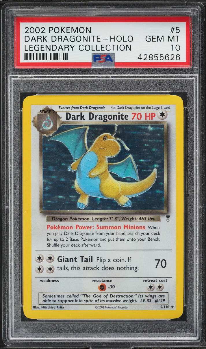 2002 Pokemon Legendary Collection Holo Dark Dragonite #5 PSA 10 GEM ...