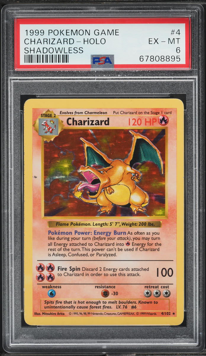 1999 Pokemon Base Set Shadowless Holo Charizard #4 PSA 6 EXMT on Fanatics Collect
