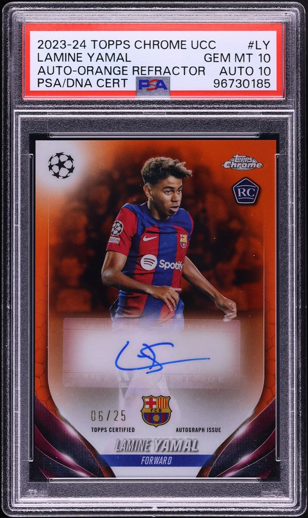 2023 Topps Chrome UEFA Orange Refractor Lamine Yamal ROOKIE AUTO /25 # ...