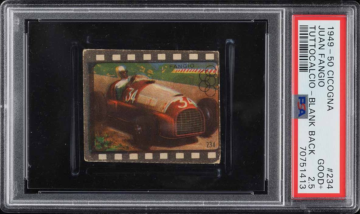 1949 Cicogna Tuttocalcio Juan Manuel Fangio ROOKIE, BLANK BACK #234 PSA ...