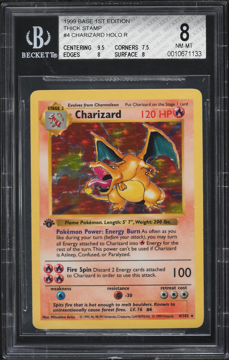 1999 Pokemon Base Set Shadowless 1st Ed Thick Stamp Holo Charizard #4 ...