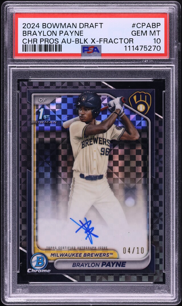 2024 Bowman Chrome Black Xfractor Braylon Payne PROSPECT AUTO /10 # ...