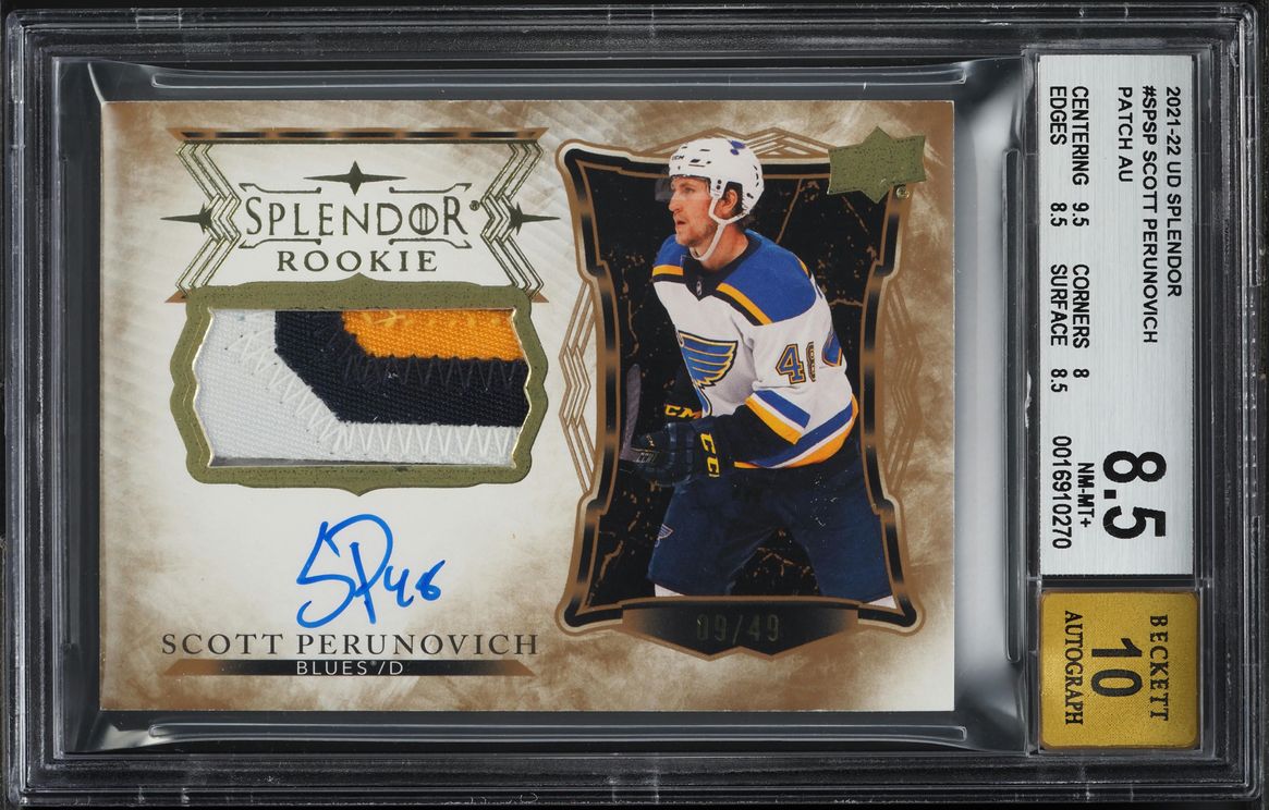 2021 Upper Deck Splendor Scott Perunovich ROOKIE PATCH AUTO /49 #SP-SP ...