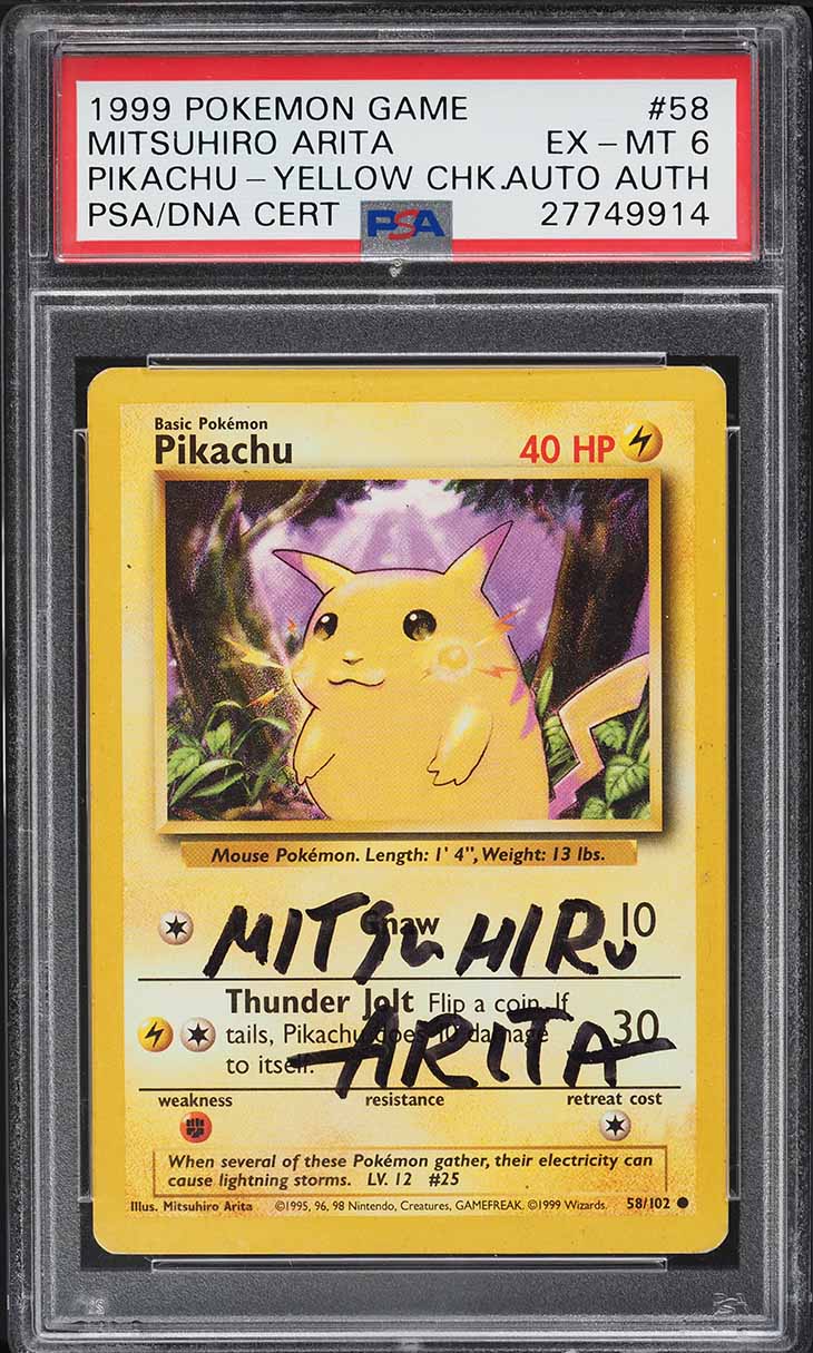 1999 Pokemon Base Set Yellow Cheeks Pikachu Mitsuhiro Arita AUTO #58 ...