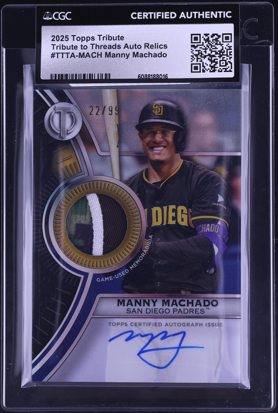 2025 Topps Tribute To Threads Manny Machado PATCH AUTO /99 #TTTA-MACH CGC AUTH on Fanatics Collect