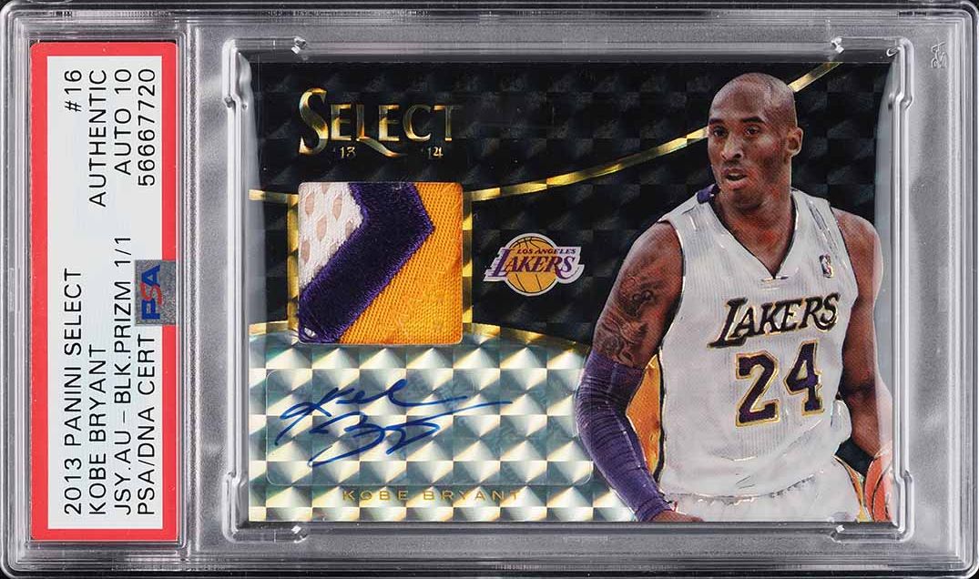 2013 Select Black Prizms Kobe Bryant PATCH AUTO DNA 10 1/1 #16 PSA AUTH ...