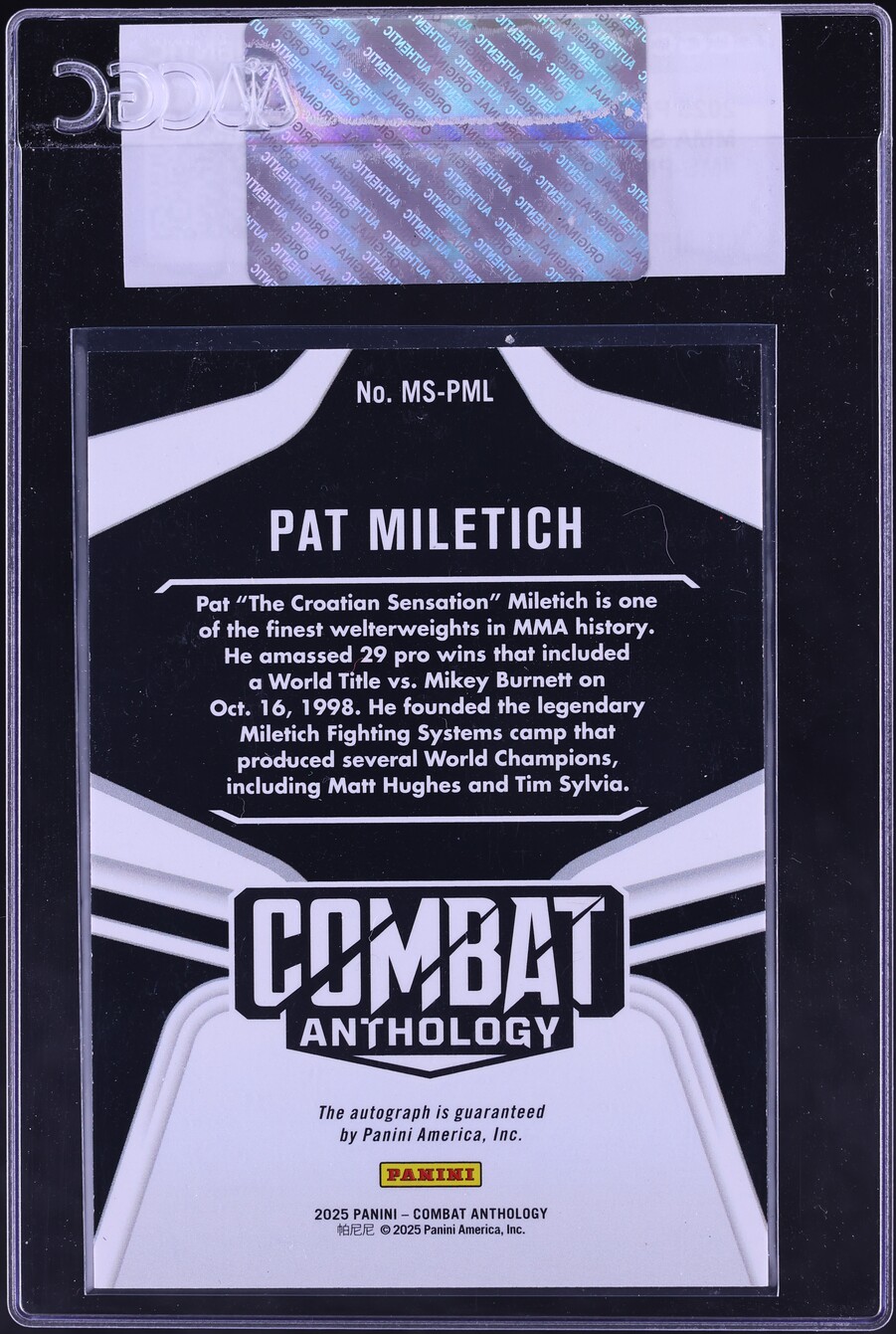 2025 Panini Combat Anthology MMA Stars Pat Miletich AUTO #MS-PML CGC ...