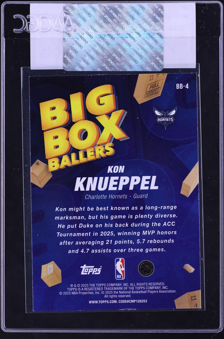 2025 Topps Big Box Ballers Kon Knueppel ROOKIE #BB-4 CGC AUTH on ...