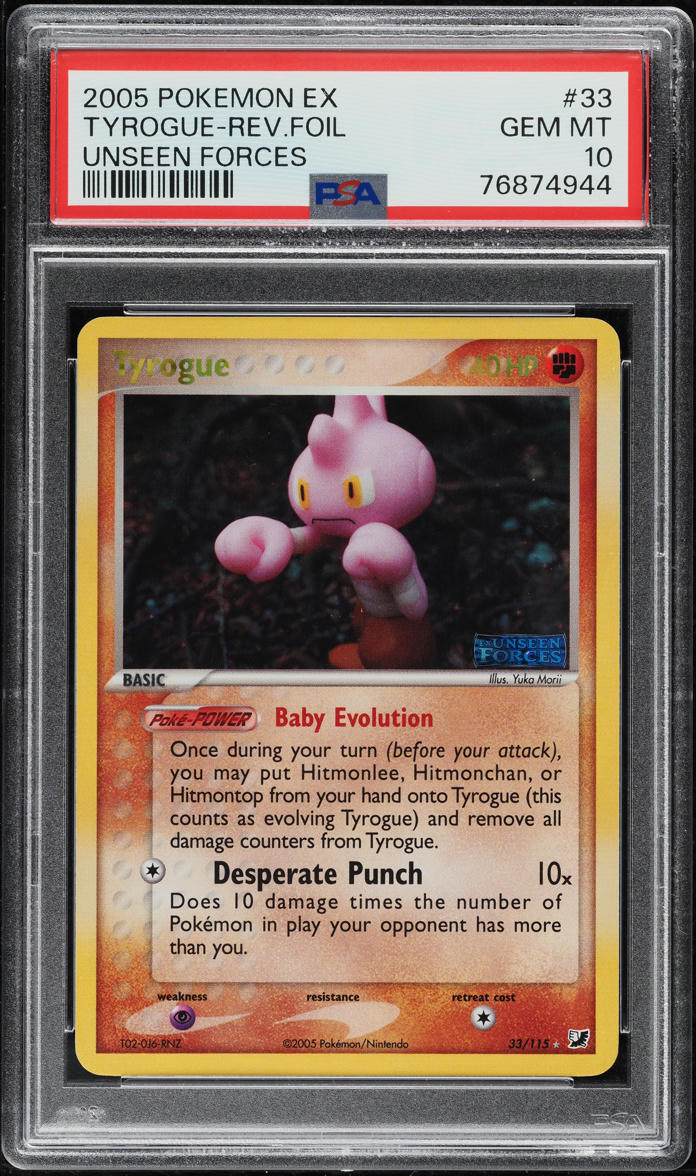 2005 Pokemon EX Unseen Forces Reverse Holo Tyrogue #33 PSA 10 GEM MINT ...