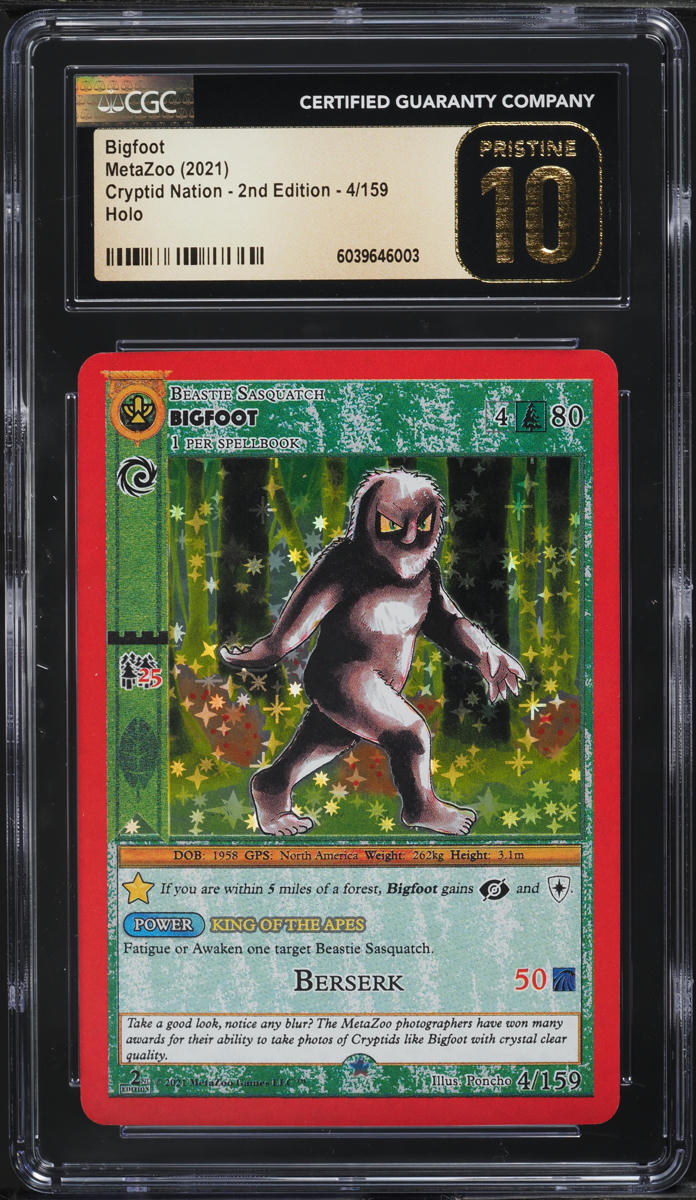 2021 MetaZoo Cryptid Nation 2nd Edition Holo Bigfoot #4 CGC 10 PRISTINE ...