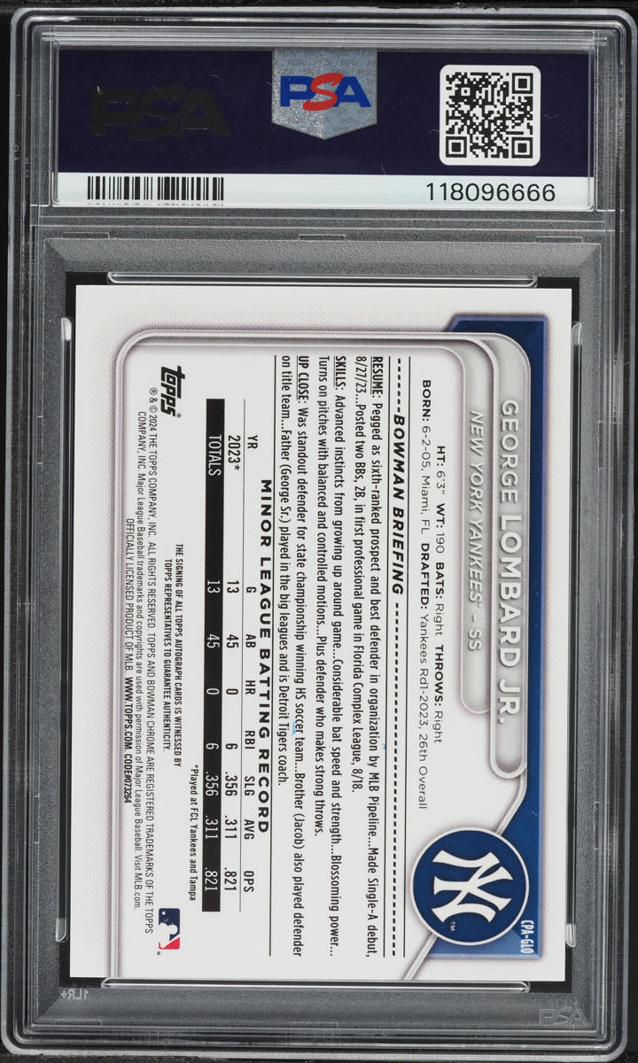 2024 Bowman Chrome Green Shimmer Refractor George Lombard Jr. PROSPECT ...