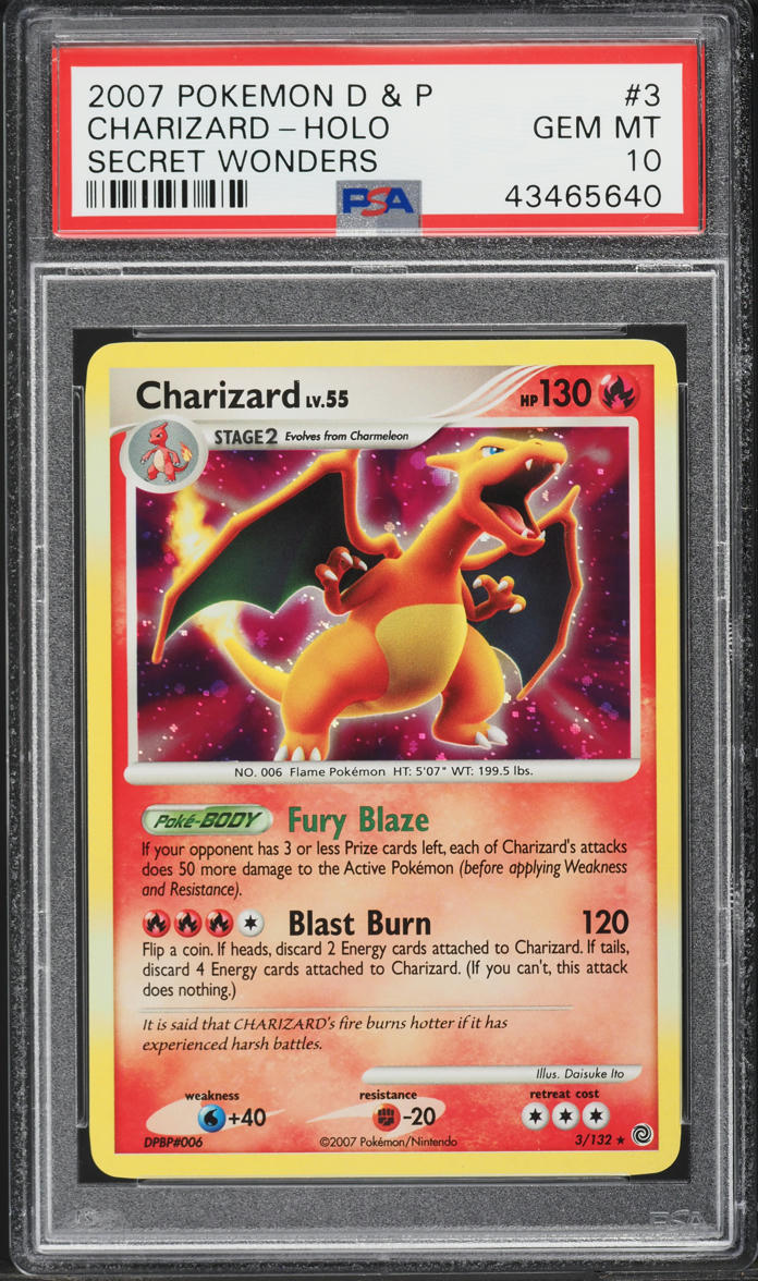 2007 Pokemon Diamond & Pearl Secret Wonders Holo Charizard #3 PSA 10 GEM MINT on Fanatics Collect