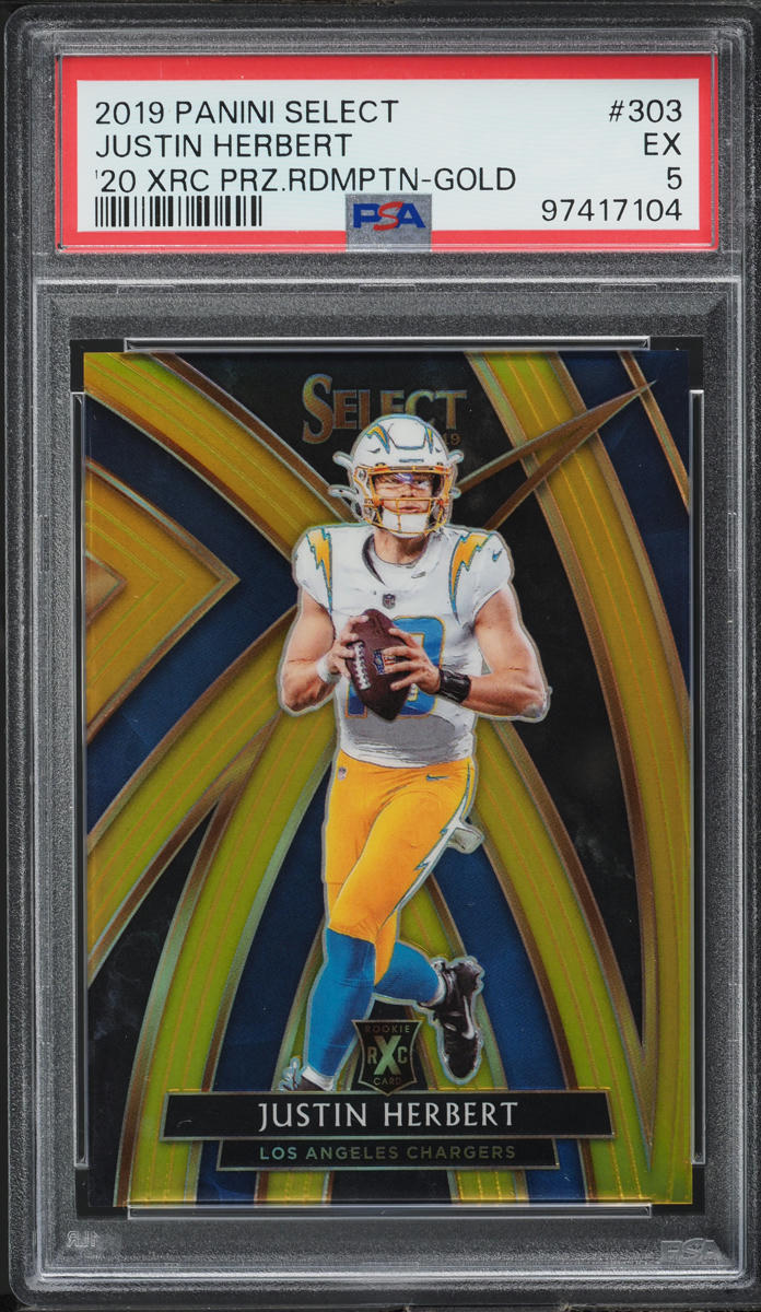 2019 Select '20 XRC Gold Prizm Justin Herbert ROOKIE /10 #303 PSA 5 EX ...