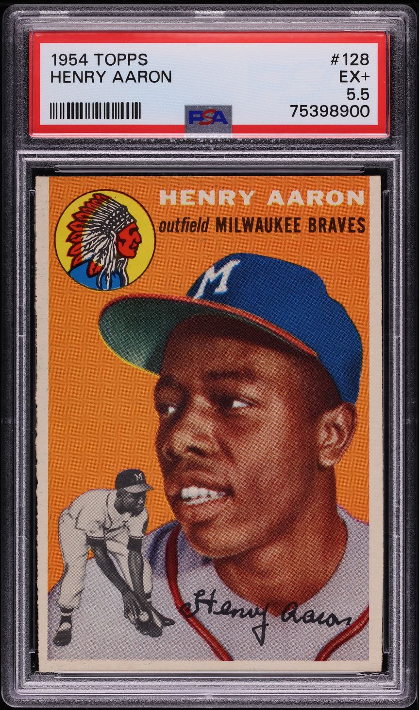 1954 Topps Hank Aaron ROOKIE #128 PSA 5.5 EX+ on Fanatics Collect