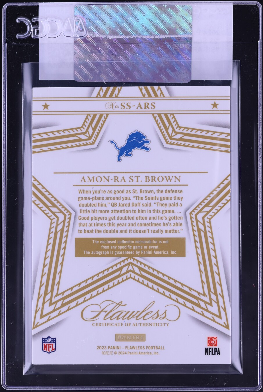 2024 Panini Flawless '23 Star Swatch Amon-Ra St. Brown PATCH AUTO /25 # ...