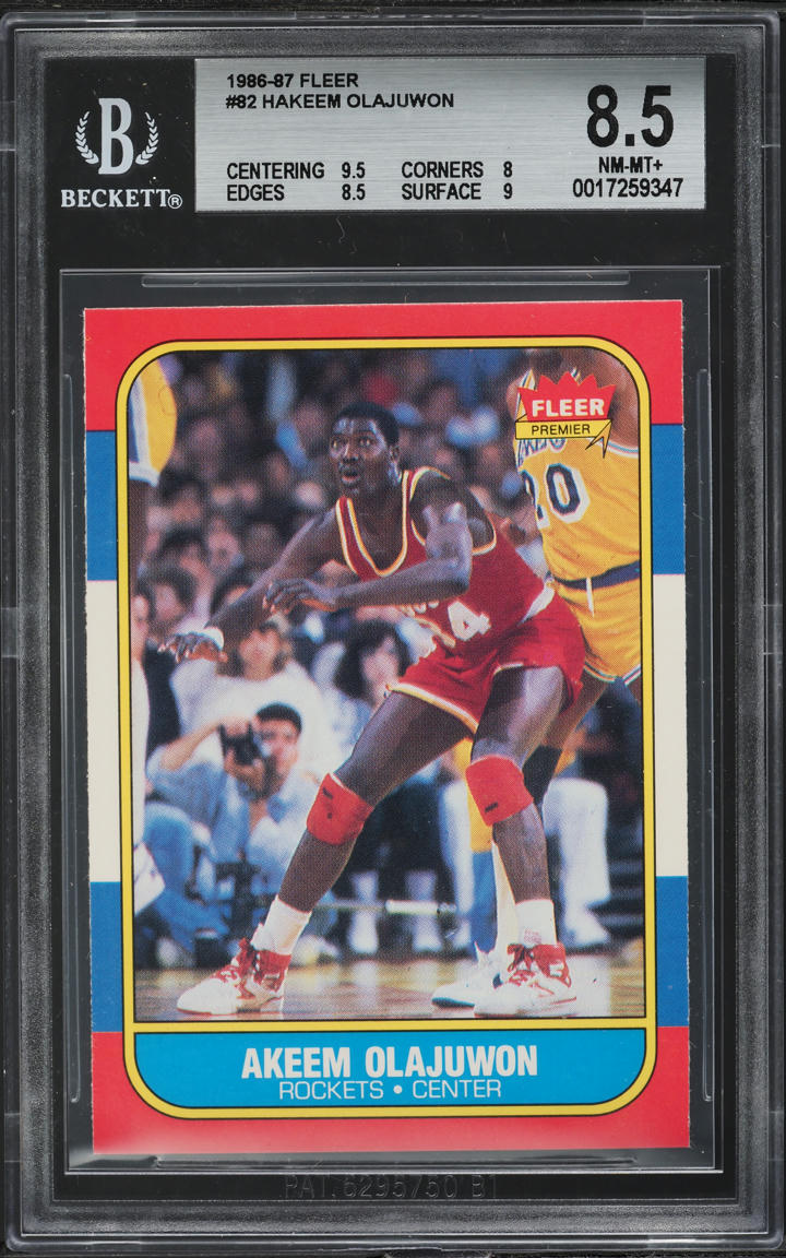 1986 Fleer Basketball Hakeem Olajuwon ROOKIE #82 BAS BGS 8.5 NM-MT+ on ...