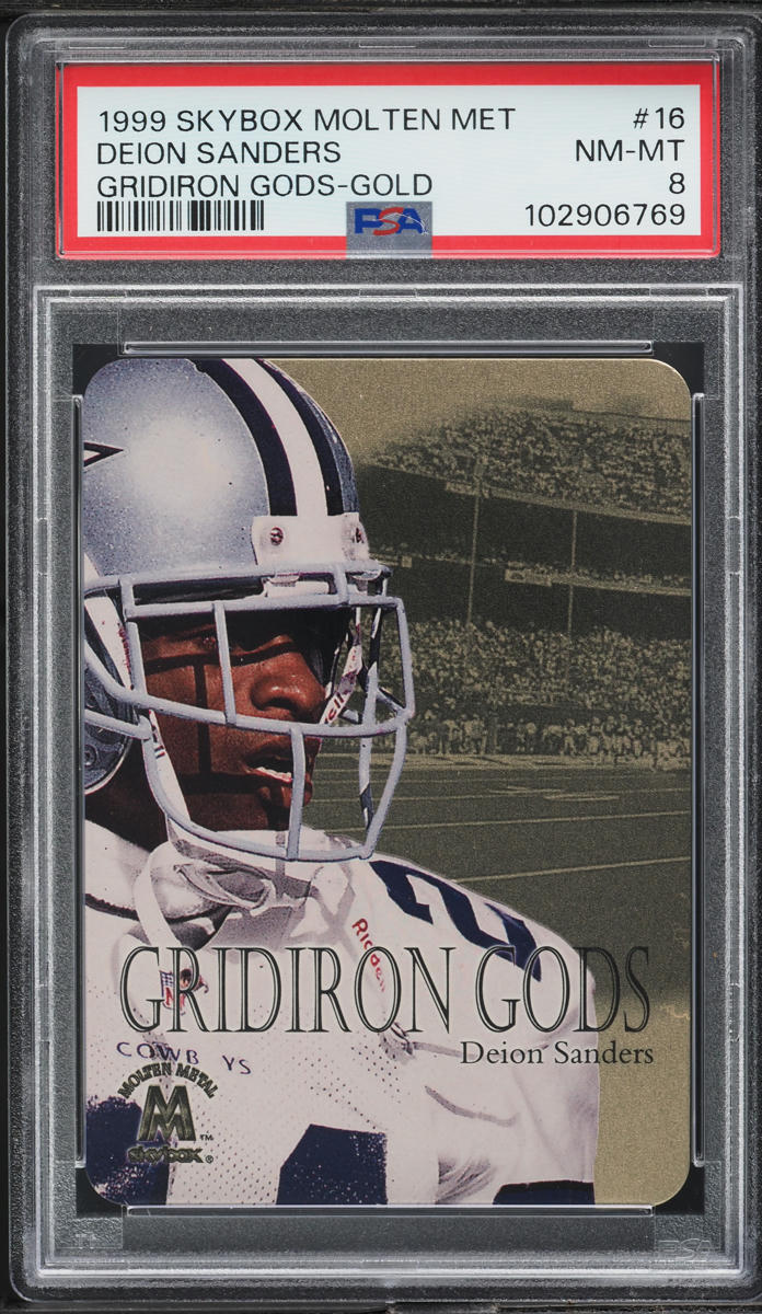 1999 Skybox Molten Metal Gridiron Gods Gold Deion Sanders #16 PSA 8 NM ...