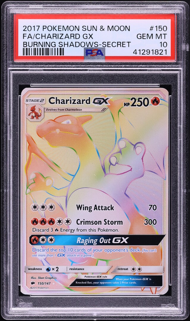 2017 Pokemon SM Burning Shadows Rainbow Rare Charizard GX #150 PSA 10 ...