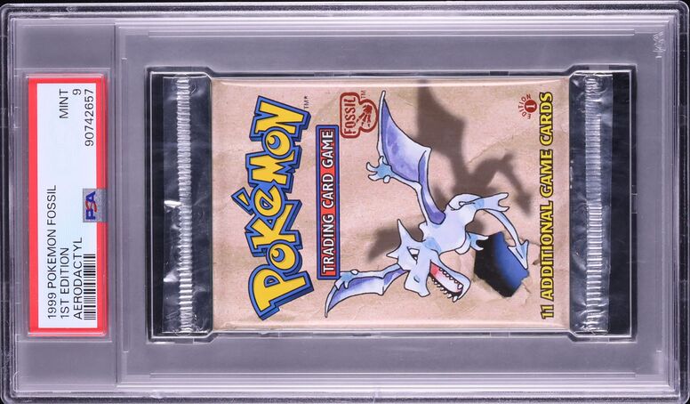 1999 Pokemon Fossil 1st Edition Booster Pack Aerodactyl Art PSA 9 MINT on Fanatics Collect