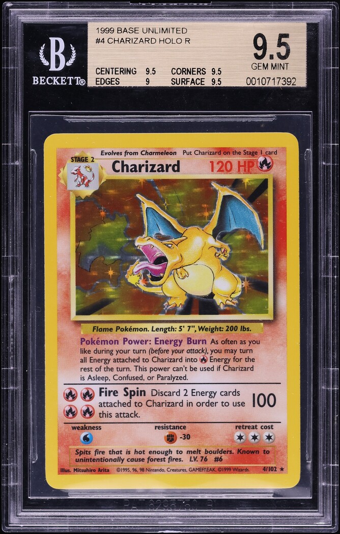 1999 Pokemon Base Set Holo Charizard #4 BGS 9.5 GEM MINT on Fanatics ...