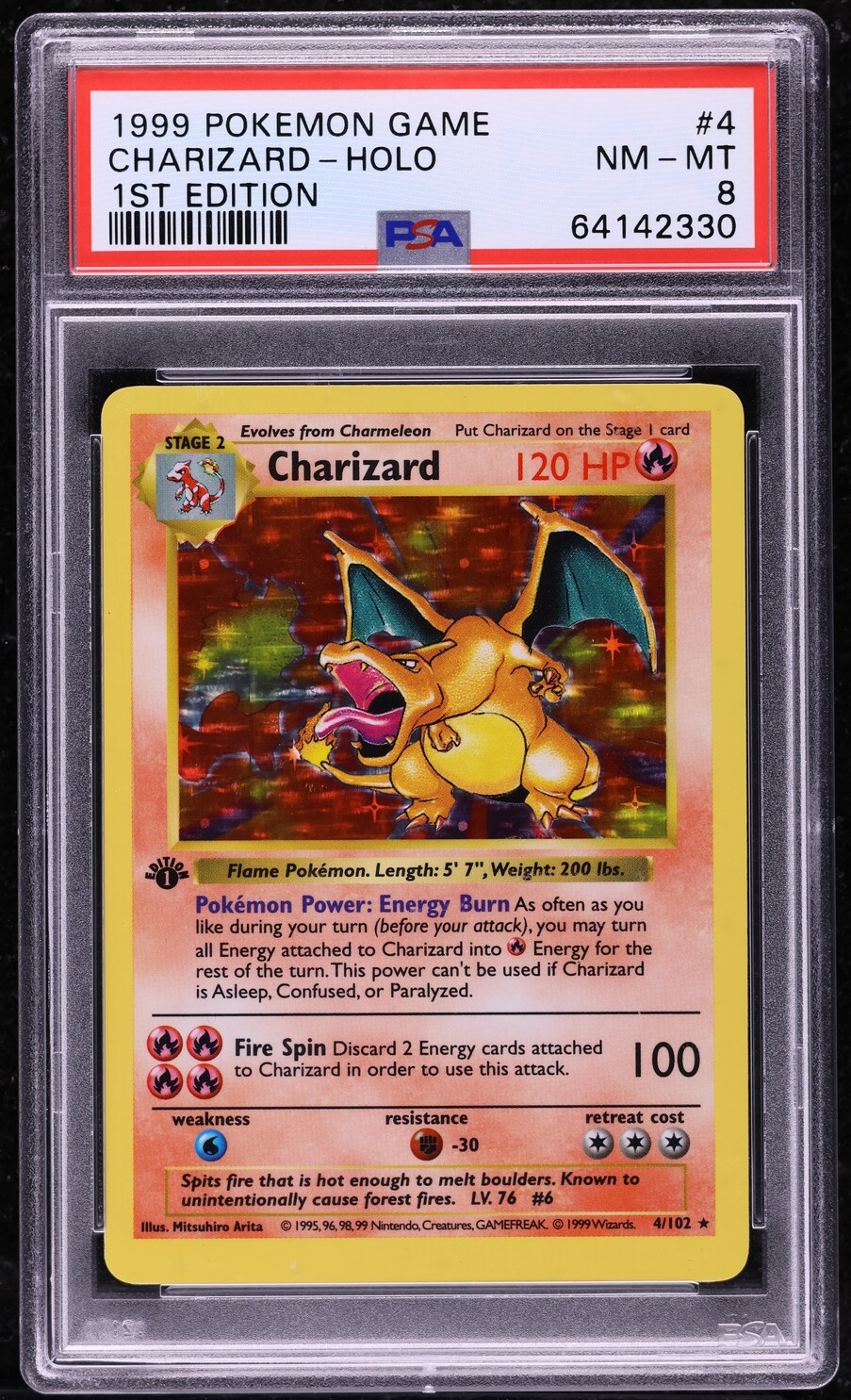1999 Pokemon Base Set Shadowless 1st Edition Holo Charizard #4 PSA 8 NM ...