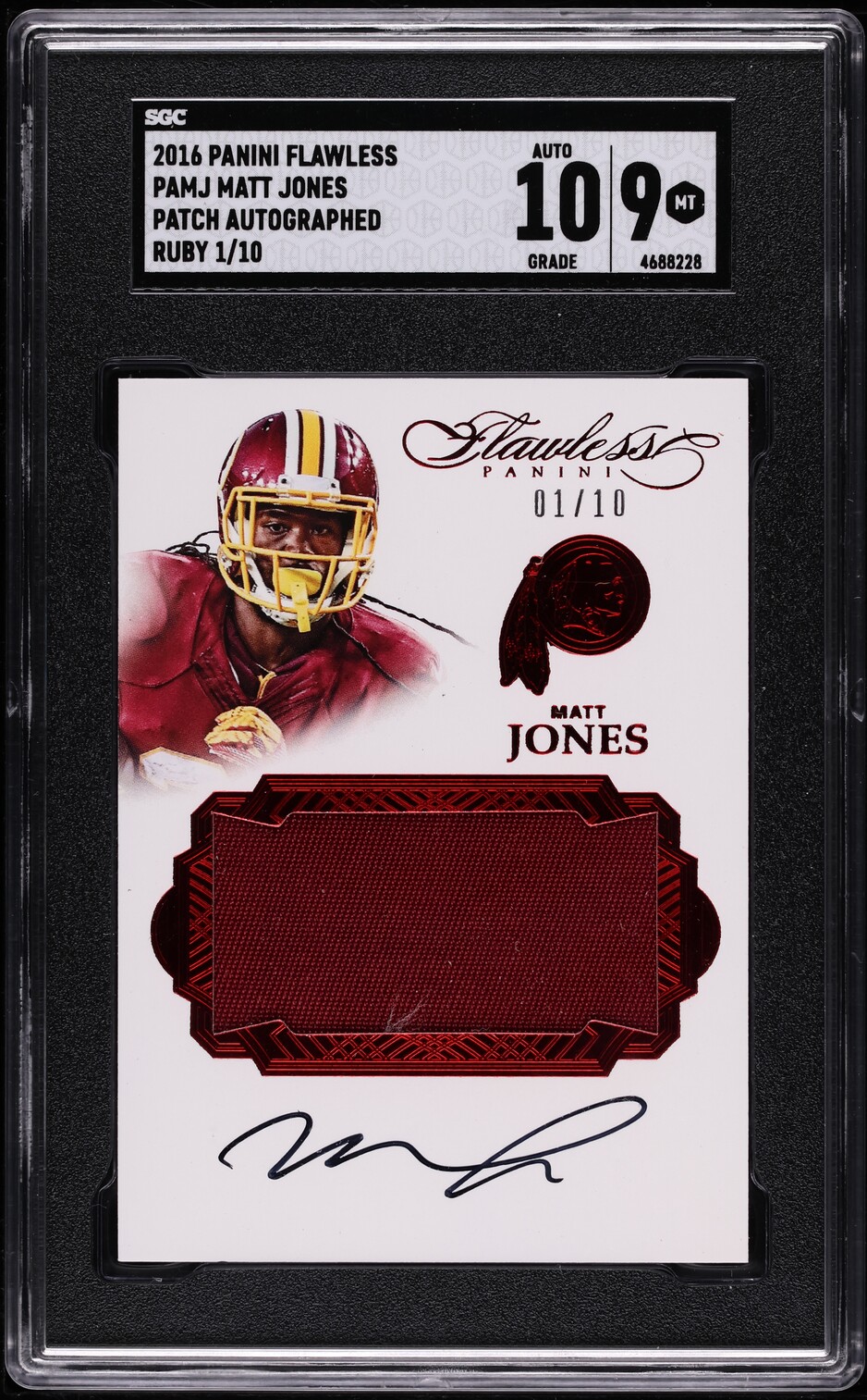 2016 Panini Flawless Ruby Matt Jones PATCH AUTO 1/10 #PAMJ SGC 9 MINT ...