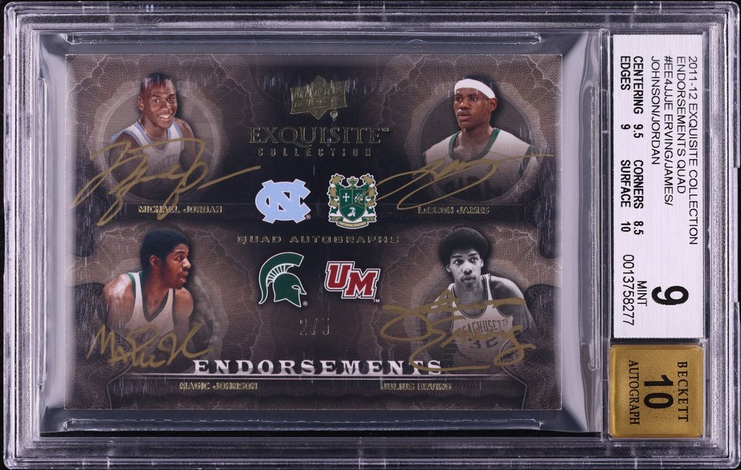 2011 Exquisite Quad Michael Jordan LeBron James Magic Erving AUTO /5 ...