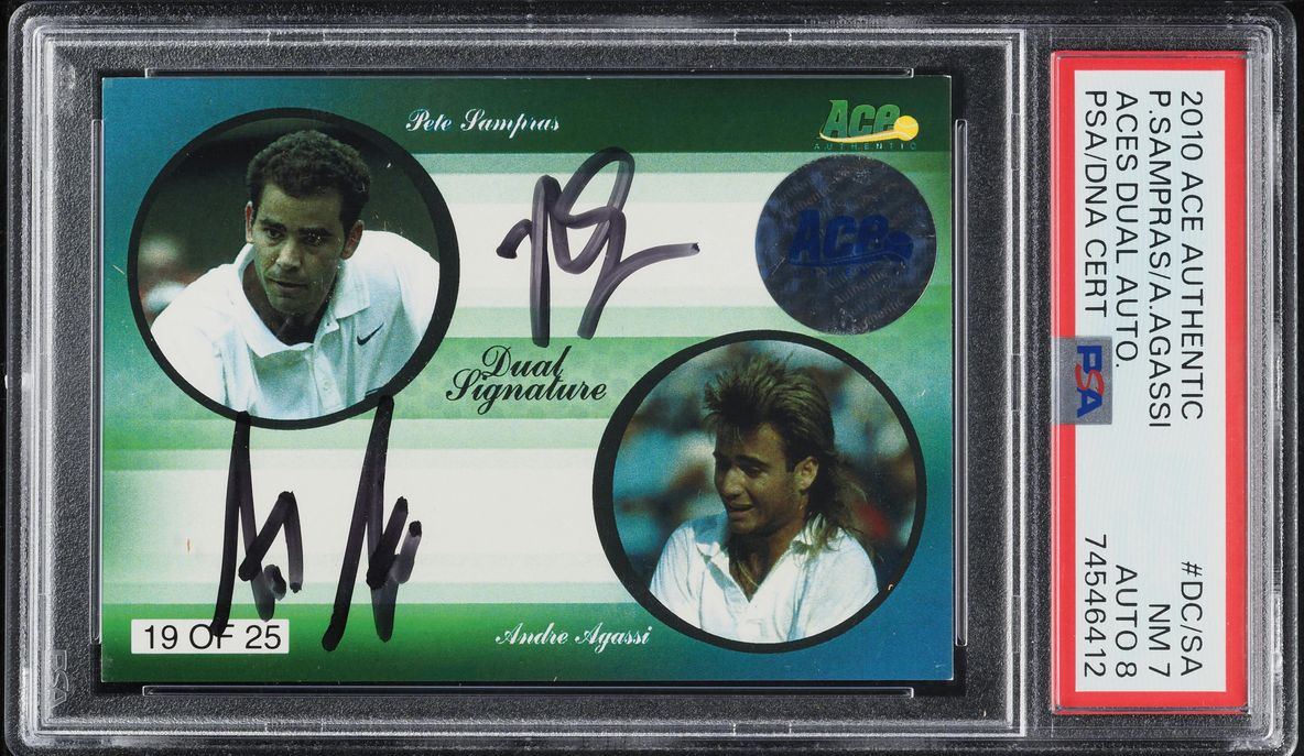 2010 Ace Authentic Aces Dual Pete Sampras Andre Agassi AUTO DNA 8 /25 ...