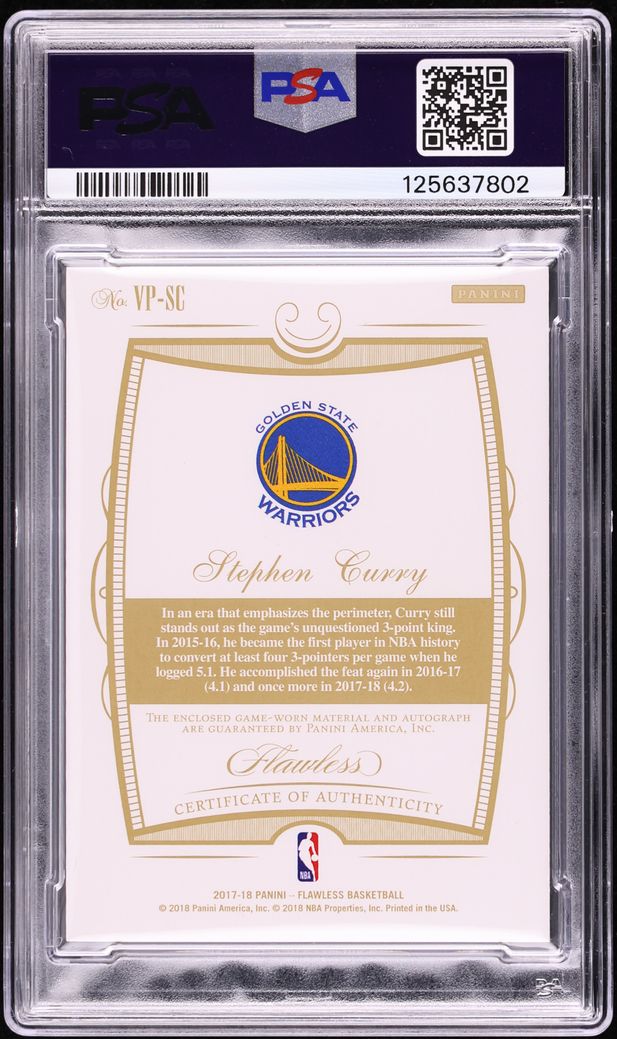 2017 Panini Flawless Vertical Gold Stephen Curry PATCH AUTO DNA 10 /10 ...