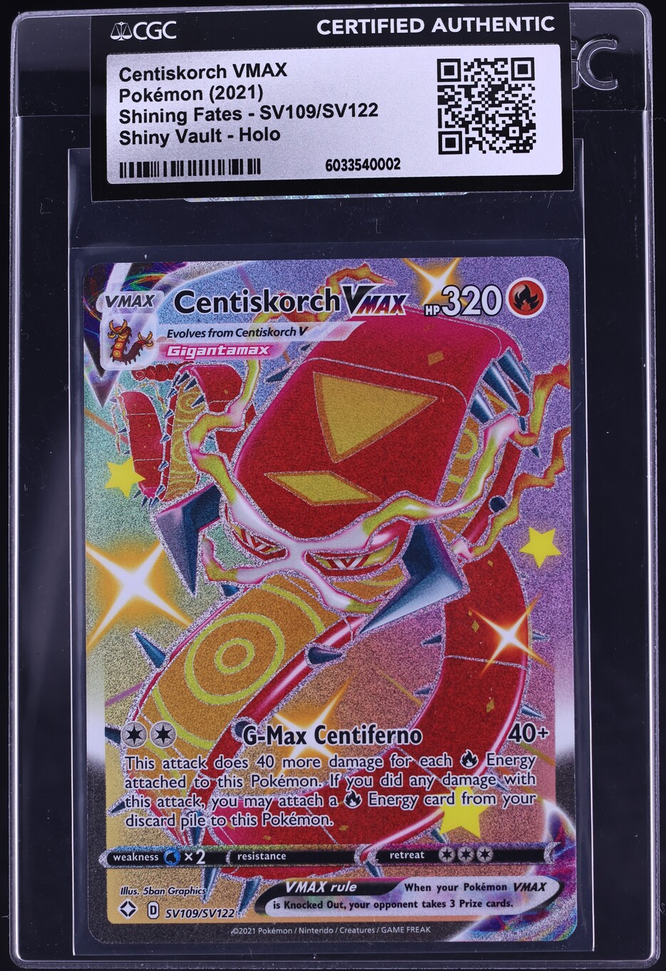 2021 Pokemon SWSH Shining Fates Shiny Vault Holo Centiskorch VMAX #109 ...