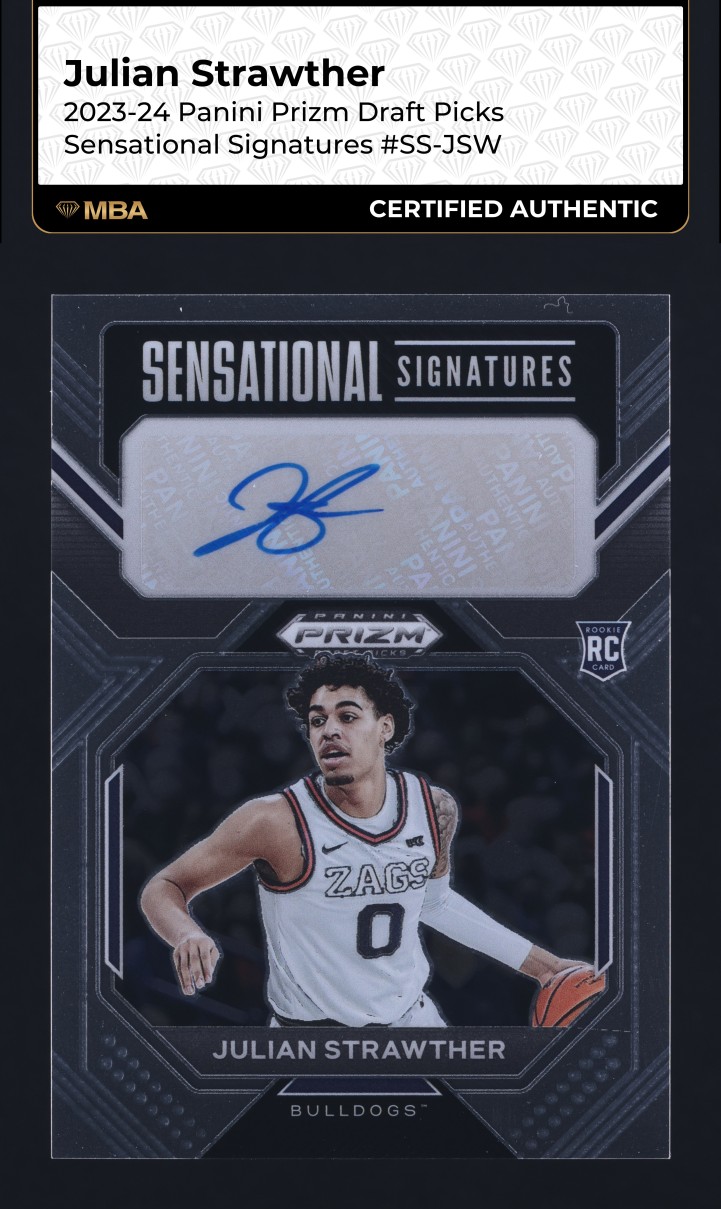 2023 Panini Prizm Draft Sensational Julian Strawther ROOKIE AUTO MBA AUTH on Fanatics Collect