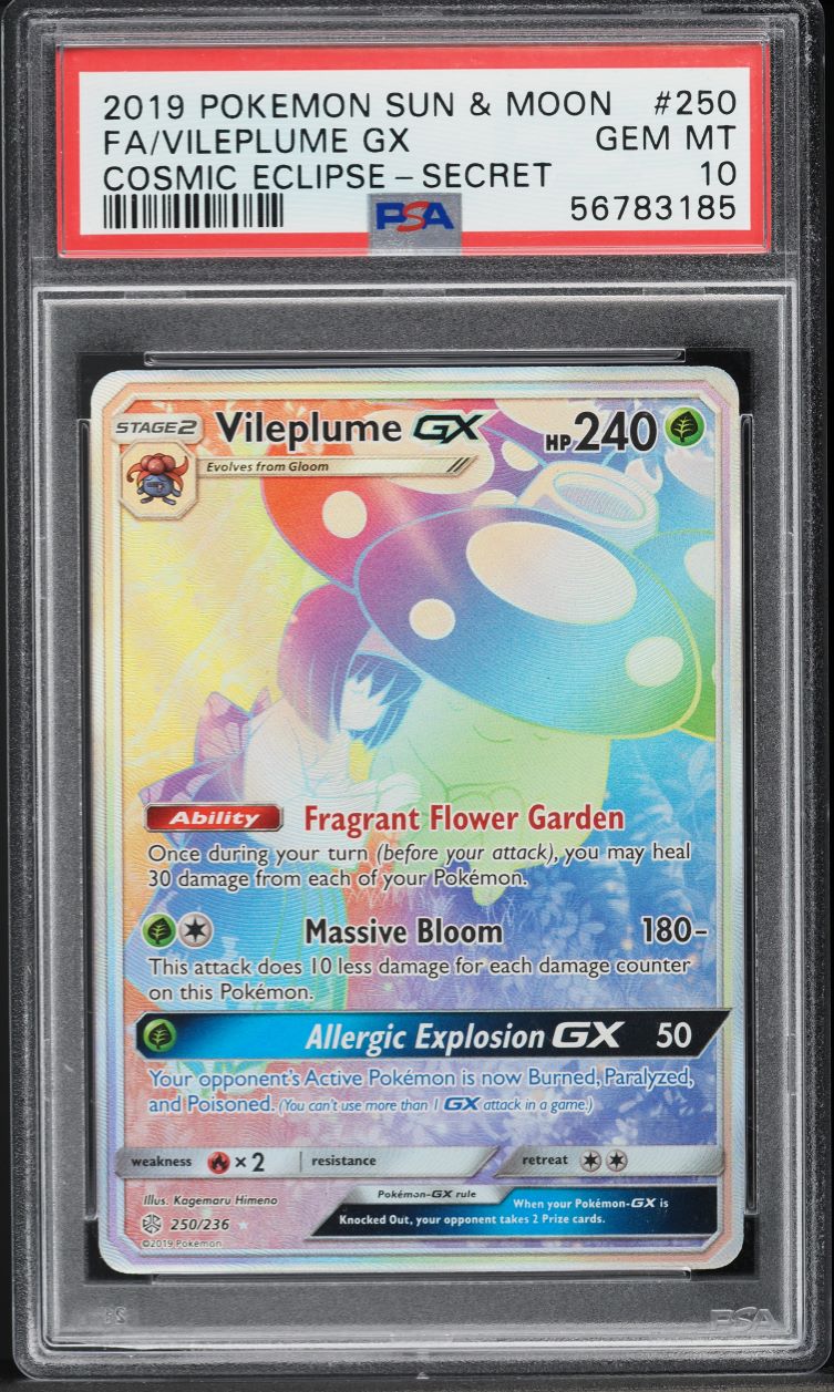 2019 Pokemon Sun & Moon Cosmic Eclipse Full Art Vileplume GX #250 PSA 10 GEM on Fanatics Collect
