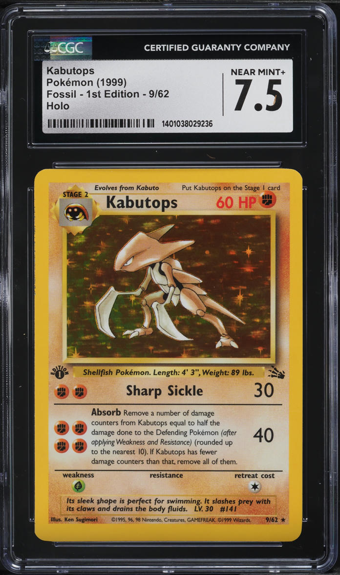 1999 Pokemon Fossil 1st Edition Holo Kabutops #9 CGC 7.5 NRMT+ on Fanatics Collect