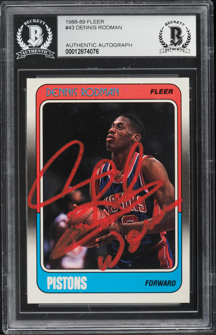 1988 Fleer Basketball Dennis Rodman ROOKIE AUTO #43 BAS BGS AUTH on ...