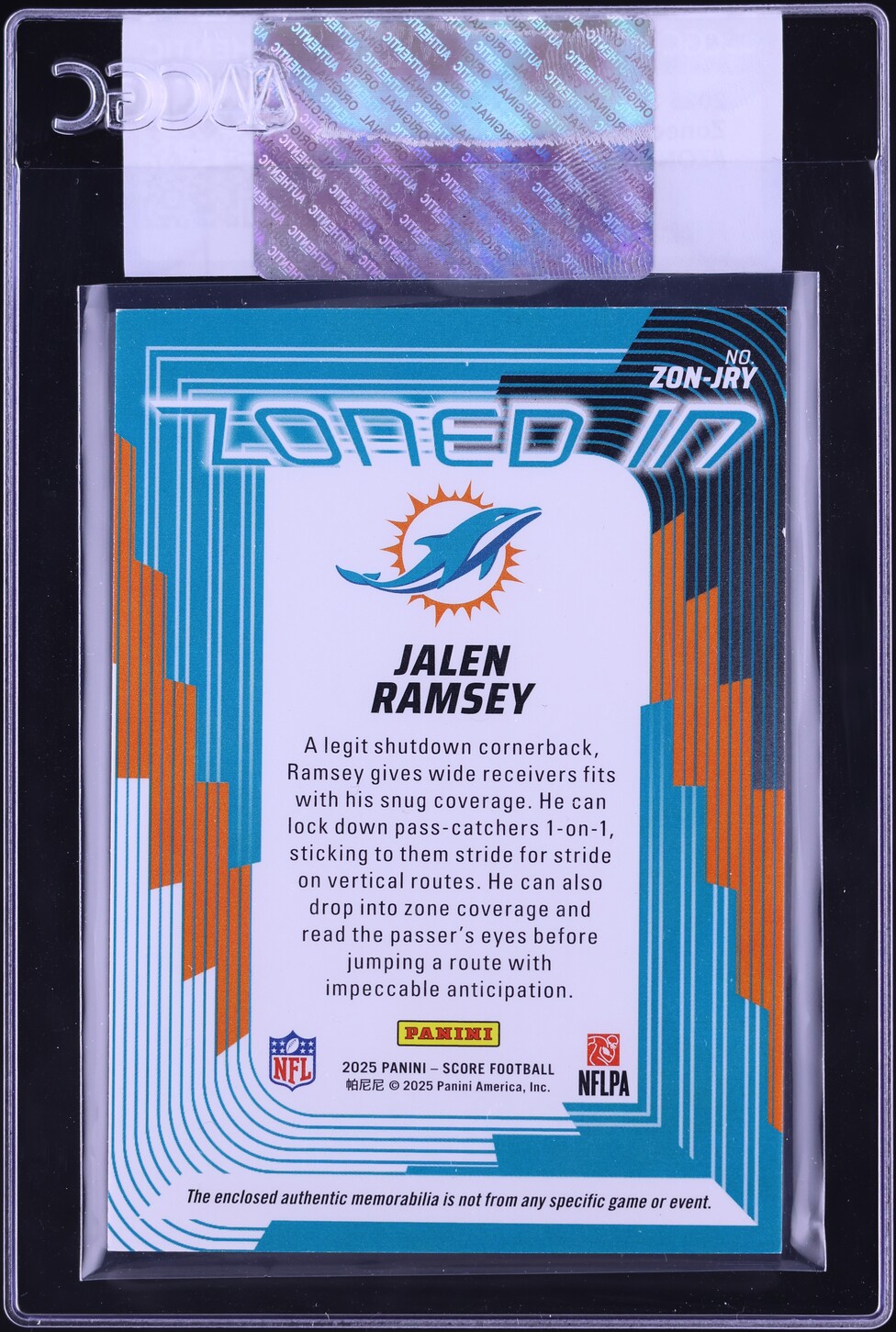 2025 Score Zoned In Jerseys Jalen Ramsey PATCH #ZON-JRY CGC AUTH on ...