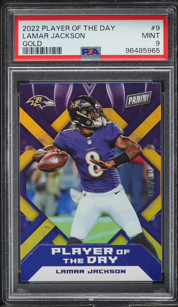 2022 Panini NFL Player Of The Day Gold Lamar Jackson /10 #9 PSA 9 MINT ...