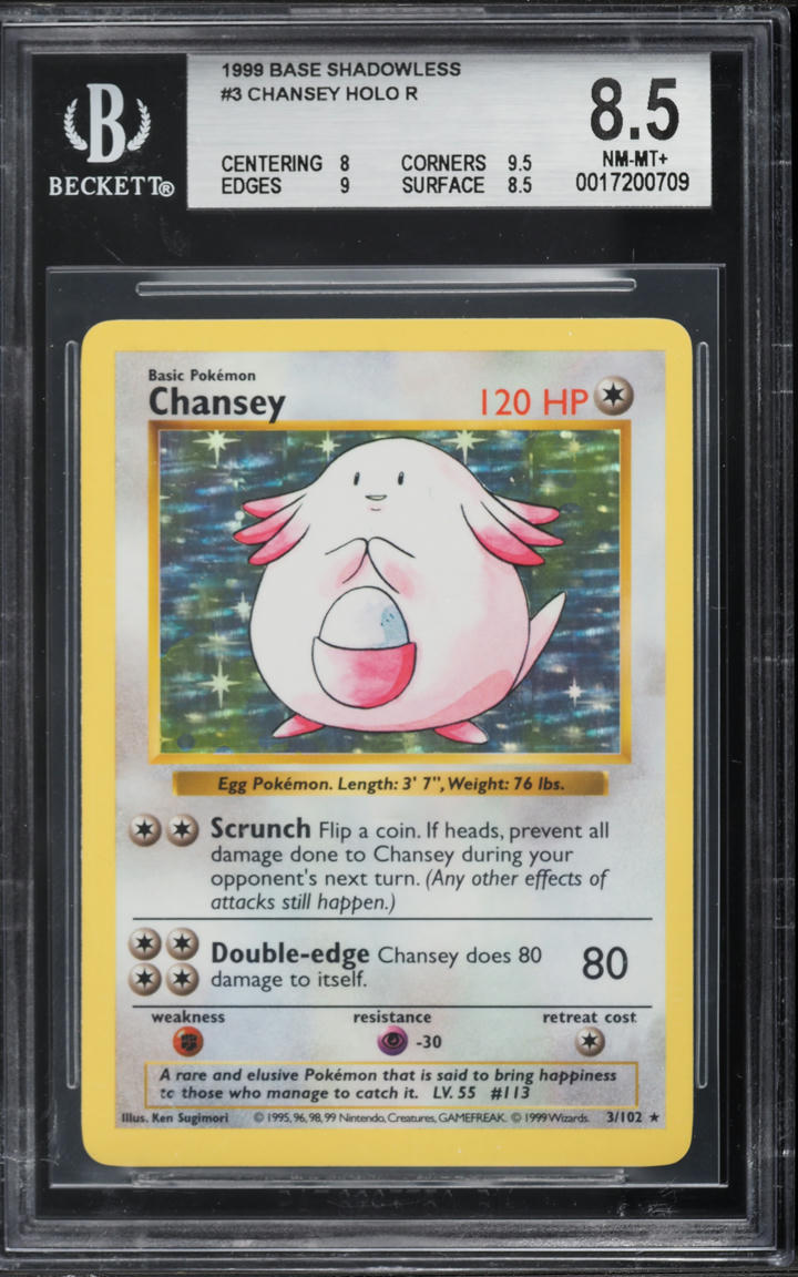 1999 Pokemon Base Set Shadowless Holo Chansey #3 BGS 8.5 NM-MT+ on ...
