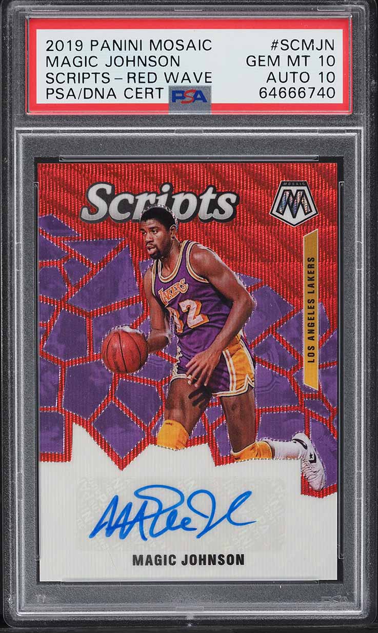 2019 Panini Mosaic Scripts Red Wave Magic Johnson AUTO DNA 10 #SC-MJN ...