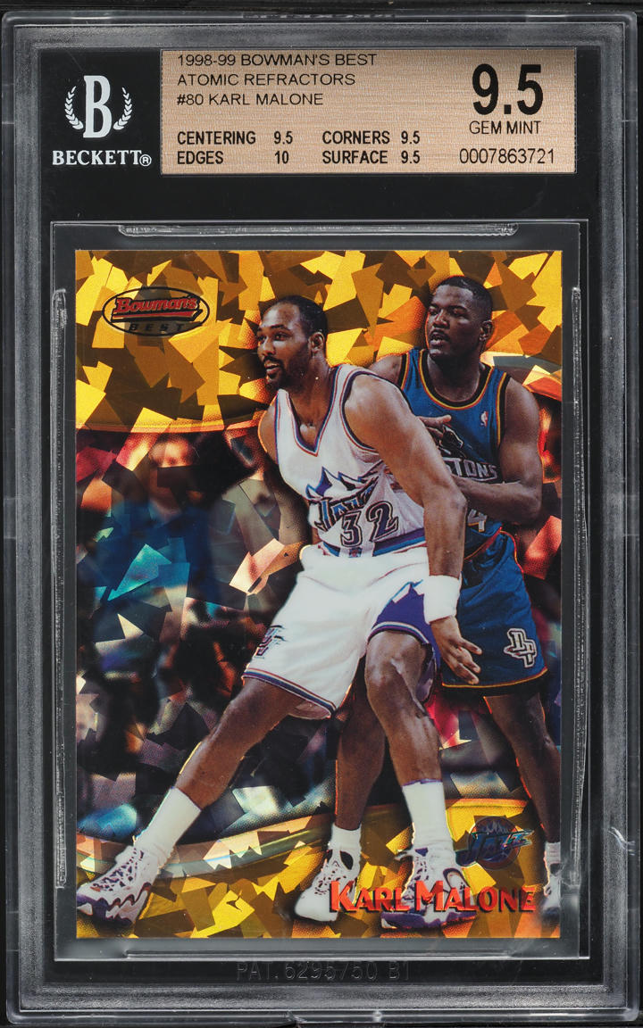 1998 Bowman's Best Atomic Refractor Karl Malone /100 #80 BGS 9.5 GEM ...
